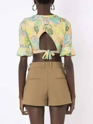 AMIR SLAMA Leaf-print Cropped Top