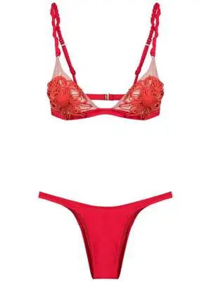 AMIR SLAMA Floral-appliqué Bikini - Red