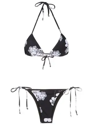 AMIR SLAMA Floral-print Triangle Bikini - Black