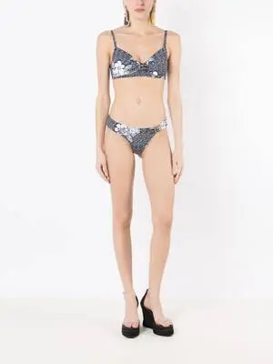 AMIR SLAMA Logo-plaque Floral-print Bikini