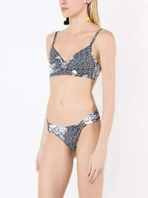 AMIR SLAMA Logo-plaque Floral-print Bikini