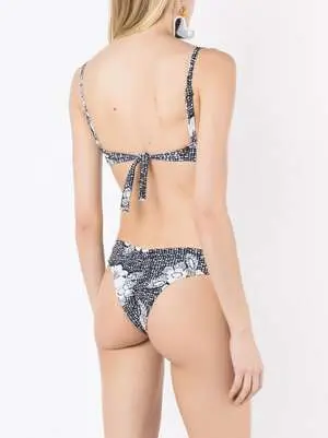AMIR SLAMA Logo-plaque Floral-print Bikini