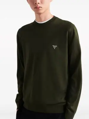 Prada Logo-embroidered Wool Jumper - Green