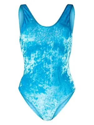 FORTE_FORTE Scoop-neck Velvet Swimsuit - Blue