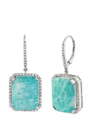 Shay 18kt White Gold Amazonite And Diamond Earrings - Silver