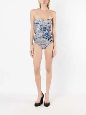 AMIR SLAMA Graphic-print Strapless Swimsuit