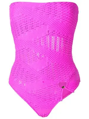 AMIR SLAMA Open-knit Bandeau One-piece - Pink