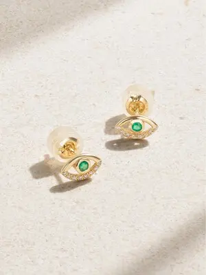 MELISSA JOY MANNING Wink Diamond And Emerald Earrings - Gold