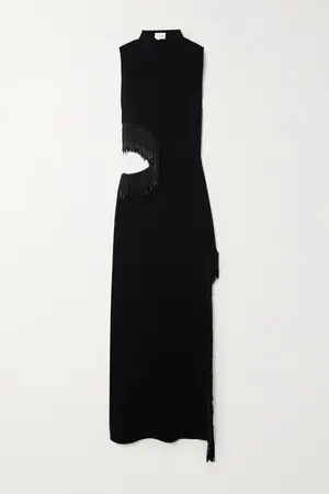 Galvan Nova Beaded Fringed Cutout Jersey Gown