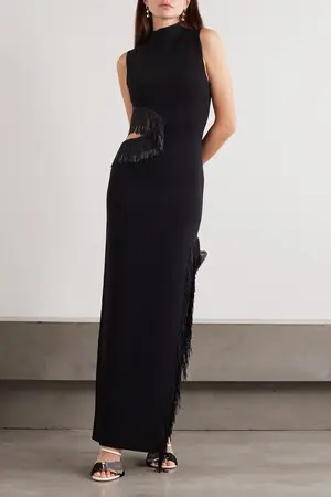 Galvan Nova Beaded Fringed Cutout Jersey Gown