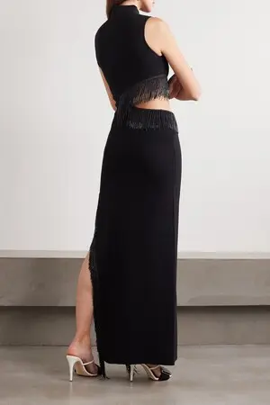 Galvan Nova Beaded Fringed Cutout Jersey Gown
