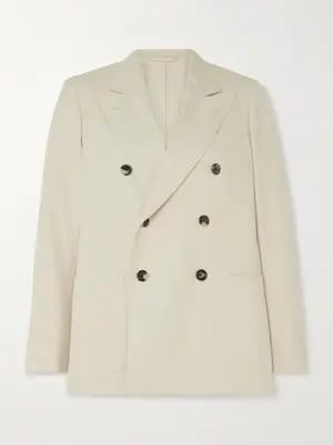 Loro Piana Double-breasted Silk-dupioni Blazer - Cream