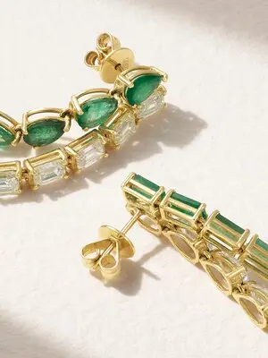 Shay Mixed 18-karat Gold, Emerald And Diamond Earrings