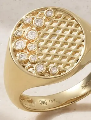 SYDNEY EVAN - Sydney Evan Oval Fishnet 14-karat Diamond Signet Ring