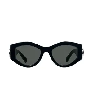 Gucci Oval Frame Sunglasses With Double G Detail - Black