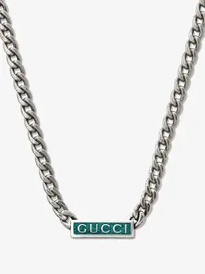 Gucci Sterling Logo Plaque Chain Necklace