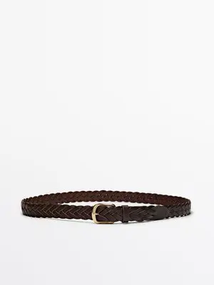 Massimo Dutti Braided Leather Belt - Brown | Editorialist display picture 1