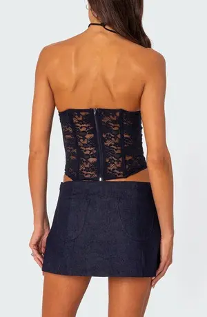 EDIKTED Lace Corset Strapless Top
