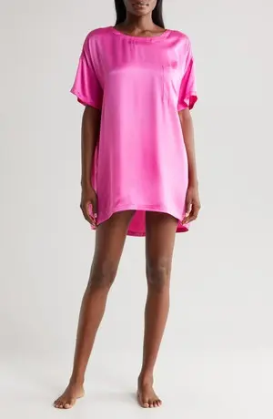 Lunya Oversize Silk Sleepshirt Caffeinated Pink