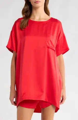Lunya Oversize Silk Sleepshirt - Carmine Red