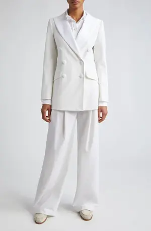 Eleventy Double Breasted Satin Tuxedo Jacket - White
