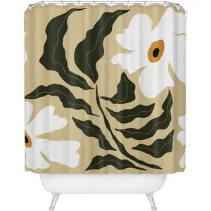 DENY DESIGNS White Daisy Shower Curtain - Black-white