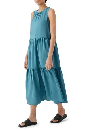 Eileen Fisher Tiered Silk Midi Dress