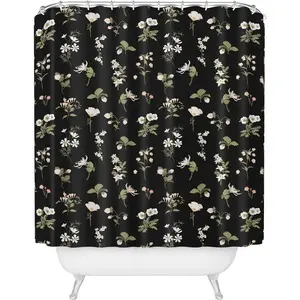 DENY DESIGNS Pineberries Botanical Shower Curtain - Black