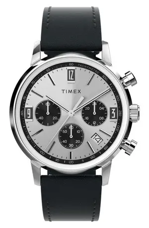 TIMEX® Marlin Chronograph Leather Strap Watch