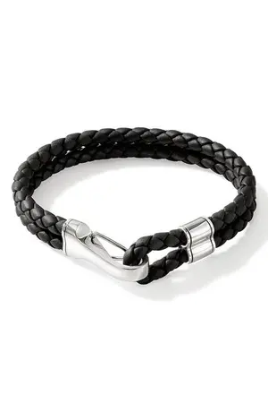 John Hardy Braided Leather And Sterling Silver Bracelet - Silver/black