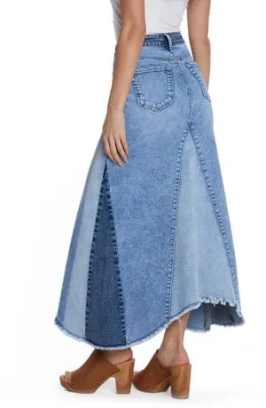 WASH LAB DENIM Patchwork Maxi Skirt