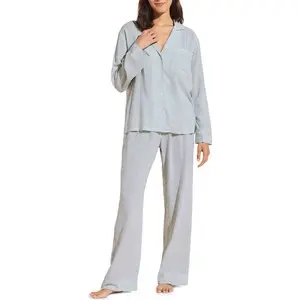 Eberjey Nautico Stripe Long Sleeve Top & Pants Pajamas White/ Forest Green