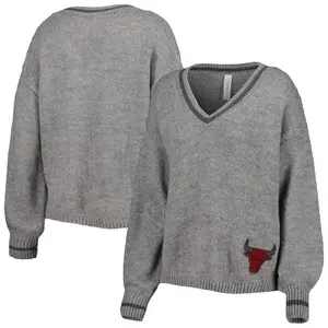 LUSSO Chicago Bulls Scarletts Lantern Sleeve Tri-blend V-neck Pullover Sweater - Gray