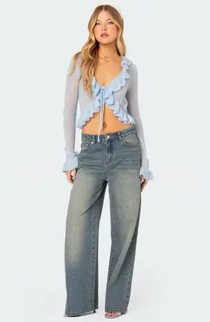 EDIKTED Ryleigh Ruffle Tie Front Cardigan