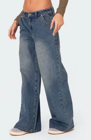 EDIKTED Baggy Wide Leg Jeans - Blue