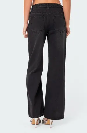 EDIKTED Debbie Ripped Low Rise Wide Leg Jeans - Black