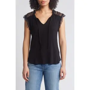 Loveappella Point D'esprit Ruffle Knit Top