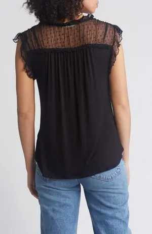 Loveappella Point D'esprit Ruffle Knit Top