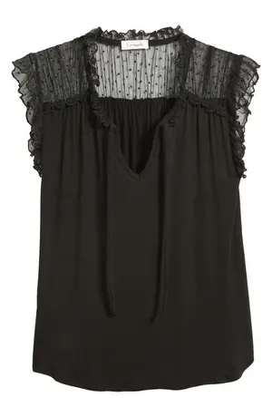 Loveappella Point D'esprit Ruffle Knit Top