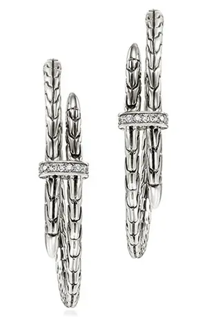 John Hardy Spear Hoop Earrings With Diamonds - Silver