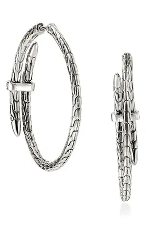John Hardy Spear Hoop Earrings With Diamonds - Silver