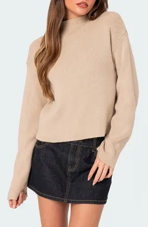 EDIKTED Kimberly Rib Funnel Neck Sweater