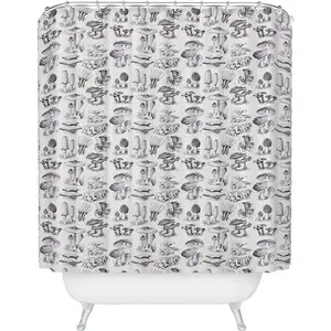 DENY DESIGNS Mushroom Collection Shower Curtain - Black-white