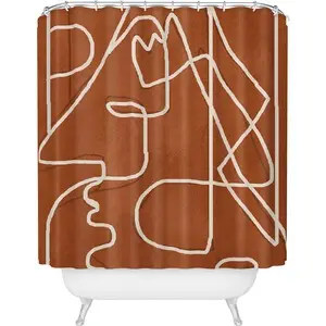 DENY DESIGNS Abstract Face Sketch Shower Curtain - Brown/cream