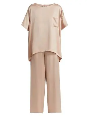 Lunya Washable Silk T-shirt & Pants Pajamas Delicate Pink