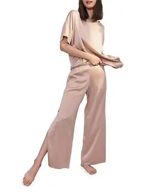 Lunya Washable Silk T-shirt & Pants Pajamas Otium Tan