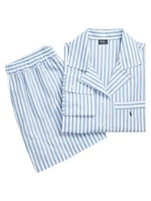 Ralph Lauren Shirting Stripes Cropped 2-piece Pajama Set - Wide Stripes