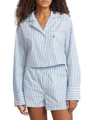 Ralph Lauren Shirting Stripes Cropped 2-piece Pajama Set