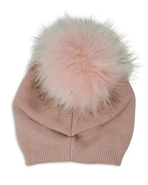 KYI KYI Cashmere Blend Beanie With Faux Fur Pom Pink