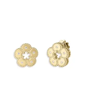 Roberto Coin 18k Yellow Diamond Flower Stud Earrings - Gold